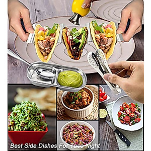 2 Packs, Taco Holders Set, Stainless Steel Taco Racks With Handles, Hold up to 3 taco, Oven Grill Dishwasher Safe, 2 Spoons, 2 Sauce cups, 2 Food tongs