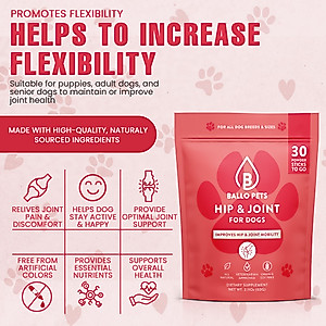 Ballo Pets Hip & Joint for Dogs - Joint Supplement for Dogs - Pain and Inflammation Relief with Glucosamine, Chondroitin, MSM, Turmeric, Vitamin C - 30 Powder Sticks to go, Red