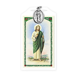 Prayer to Saint Jude English Holy Prayer Card with Medal Pendant Charm in Plastic Pouch Gift Set