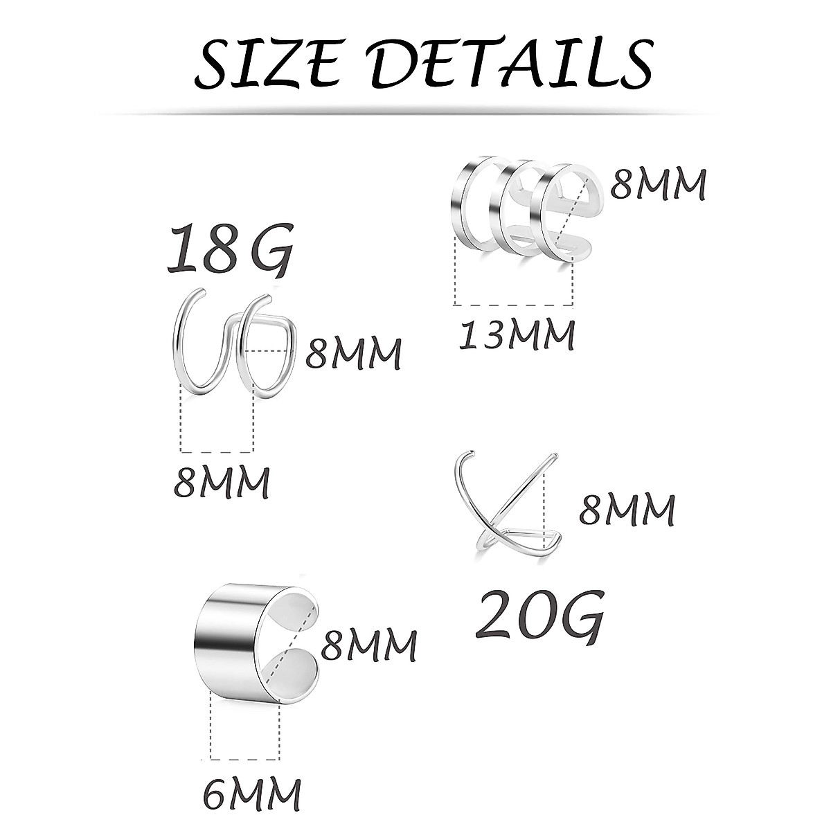 Tornito 4-10 Pairs Stainless Steel Ear Cuff Helix Cartilage Clip On Wrap Earrings Fake Nose Ring Non-Piercing Adjustable (A4: 4 Pairs, Silver Tone)