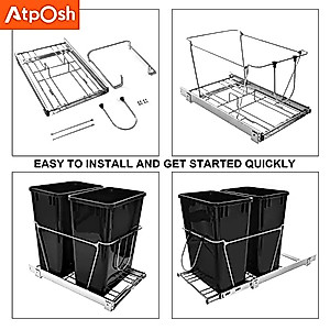 Atposh Double Pull Out Trash Can Under Cabinet, Double 35 Quart Sliding Pull-Out Waste Containers for Kitchen Garbage Trash Can Recycling Bins (Trash Can Not Included), Black