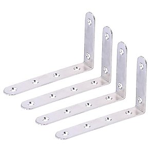 ULTECHNOVO Stainless Steel Shelves 4pcs L Type Bracket L Type Shelf Corner Brace Shelf Clogs L-Bracket Corner Code Silver Stainless Steel Angle Bracket