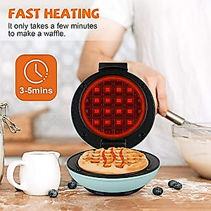 CROWNFUL Mini Waffle Maker Machine, 4 Inch Chaffle Maker with Compact Design, Easy to Clean, Non-Stick Surface, Recipe Guide Included, Perfect for Breakfast, Dessert, Sandwich, or Other Snacks, Green