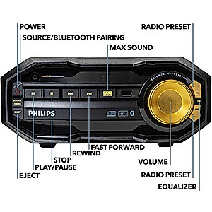 Philips FX10 Bluetooth Stereo System for Home with CD Player, MP3, USB, FM Radio, Bass Reflex Speaker, 230 W