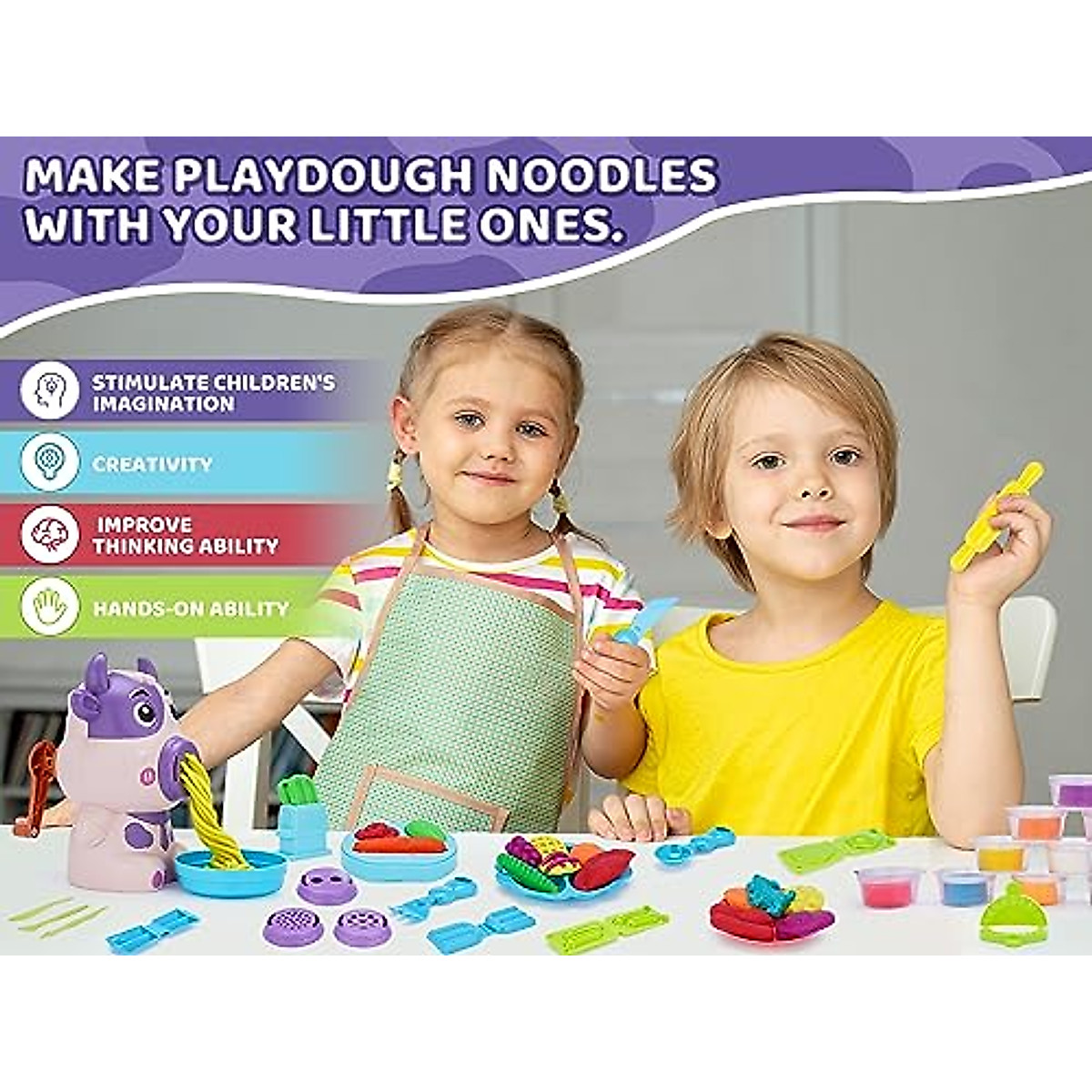 VBACALA Color Dough Toy Dough Tool Set, Clay Food Mold Set with Kitchen Creative Noodle Toys and Cow Ice Cream playdough Machine, 3 4 6 8-Year-Old Boy and Girl Birthday Creative Gifts