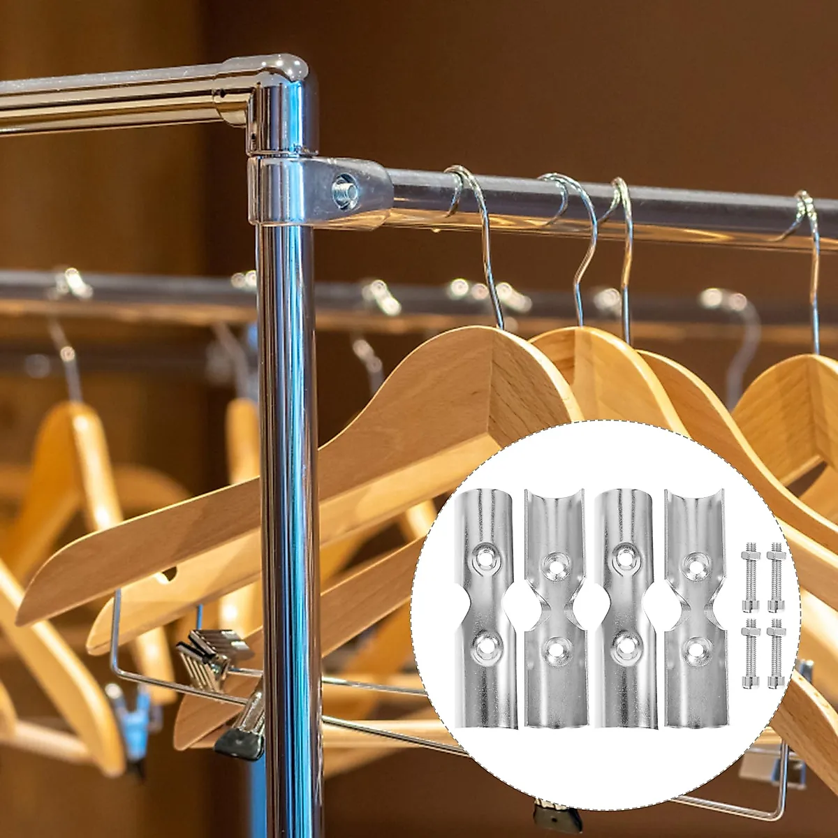 TEHAUX Corner Shelves Corner Shelves Closet Rod Connector Bars, Window Curtain Rod Corner Connector Stainless Steel Closet Pole Pipe End Connectors for Closet (2 Sets,) Display Shelf Display Shelf