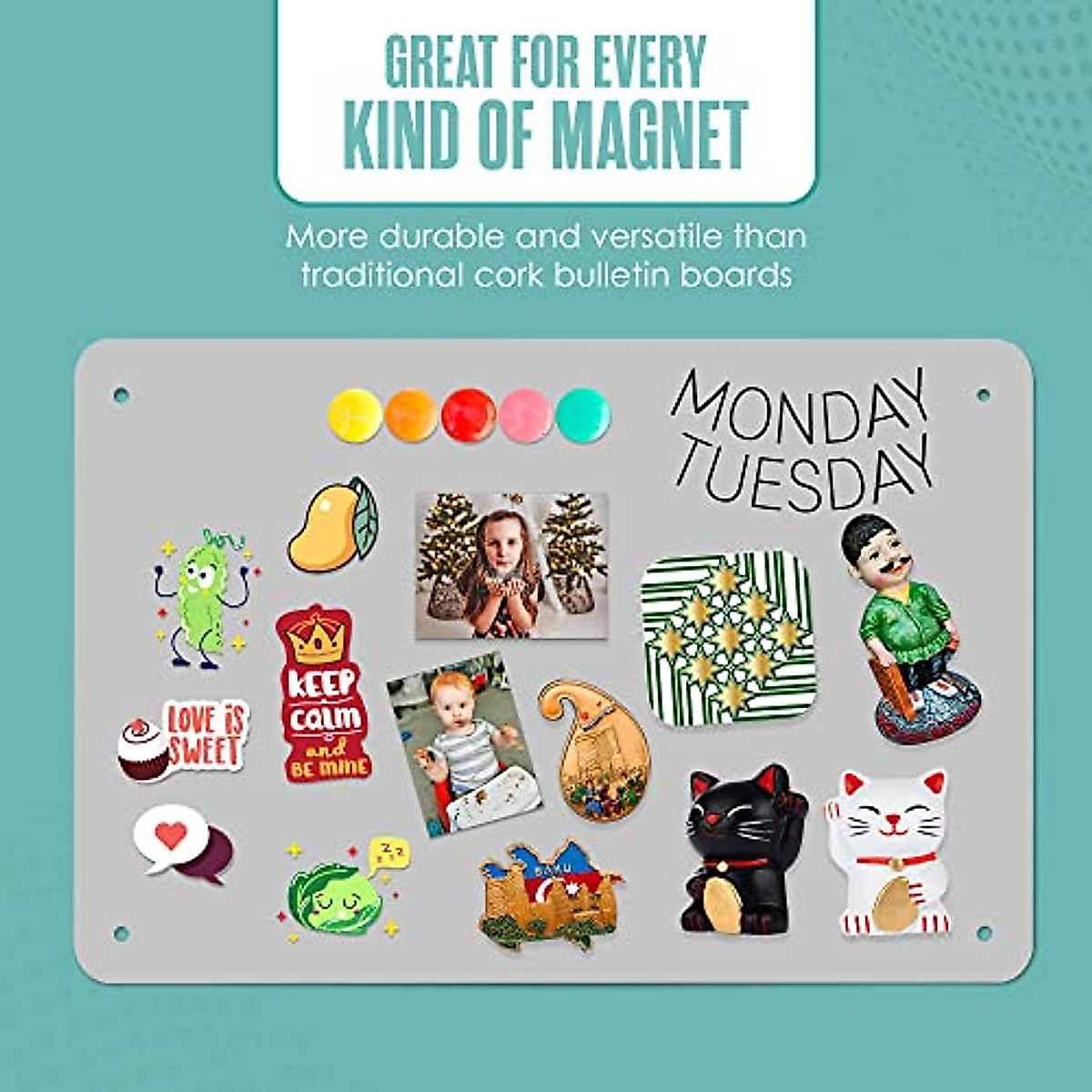 Houseables Magnetic Board, Magnet Display, Bulletin Panel, Grey, 17.5" Wide x 12" High, Small, Metal, Steel Sheet, Heavy Duty, Decorative Memo, Dry Erase, for Wall, Refrigerator, Writing, Kids