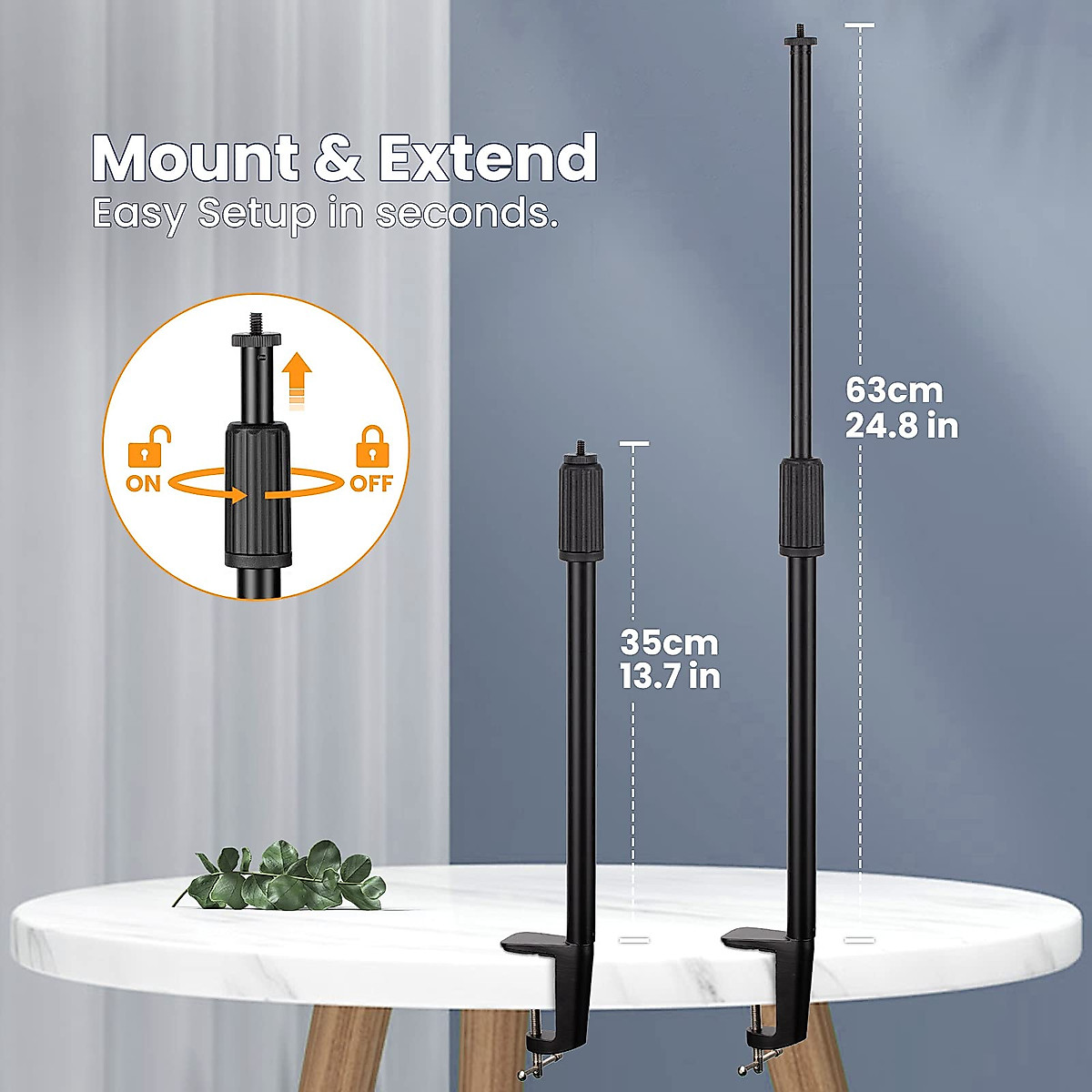 TARION Desktop Light Stand with 1/4" 3/8" Screws for Ring Light Tabletop Mount L Shape Clip Stand Adjustable 14-25in/35-64cm for Live Streaming Photograpghy Videograpghy Film Shooting Virtual Meetings