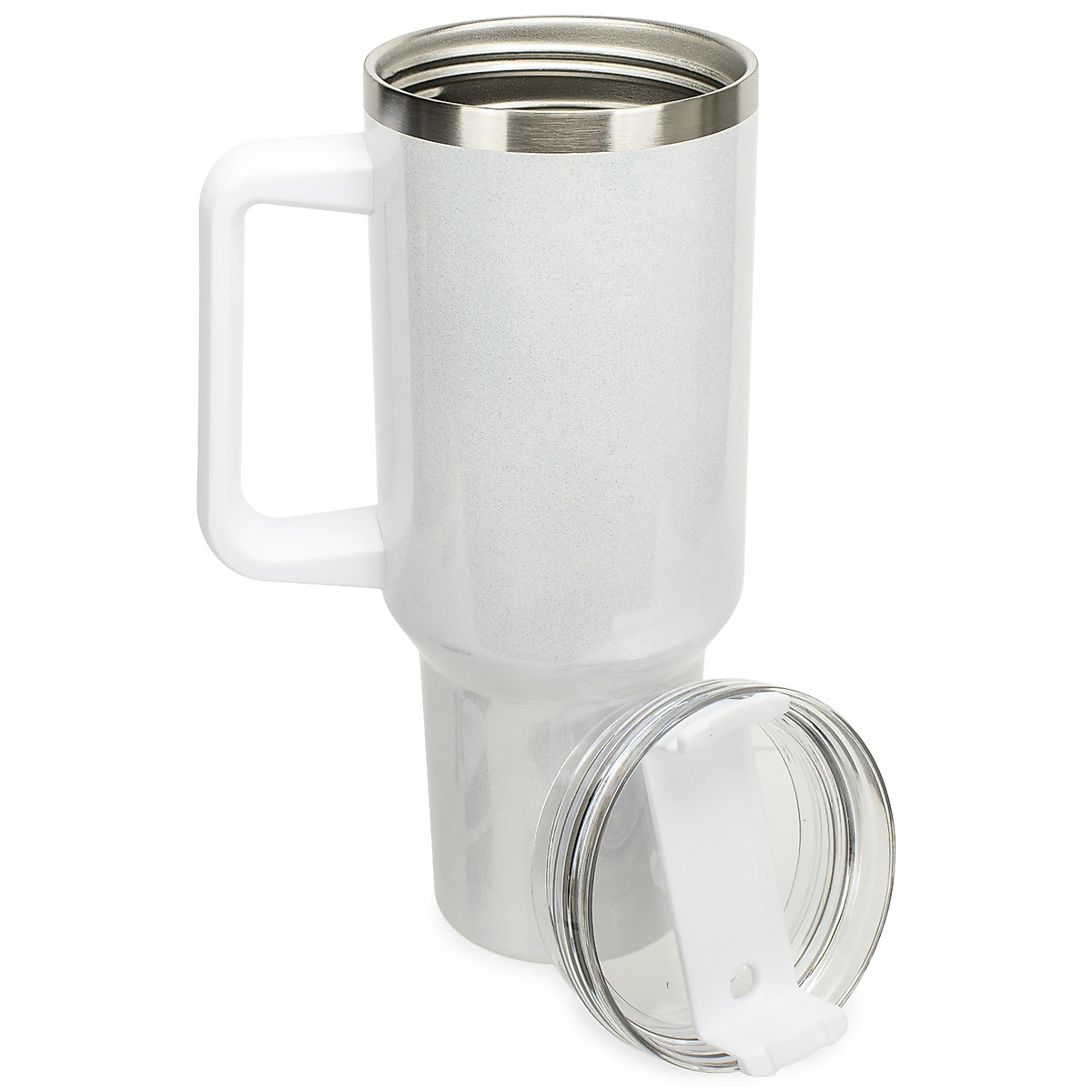 Elanze Designs Majestic Flying Dragon 40 oz. Stainless Steel, Large Water Bottle Coffee Mug, Spill & Leak Resistant, Thermal Travel Tumbler with Handle, Lid & Straw, White