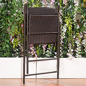 ReunionG 4PCS Wicker Rattan Chairs, Folding Tall Stool Chairs, Steel Frame Rattan Furniture Set with Adjustable Back, for Outdoor Indoor Bar Garden Patio (Set of 4 Rattan Wicker)