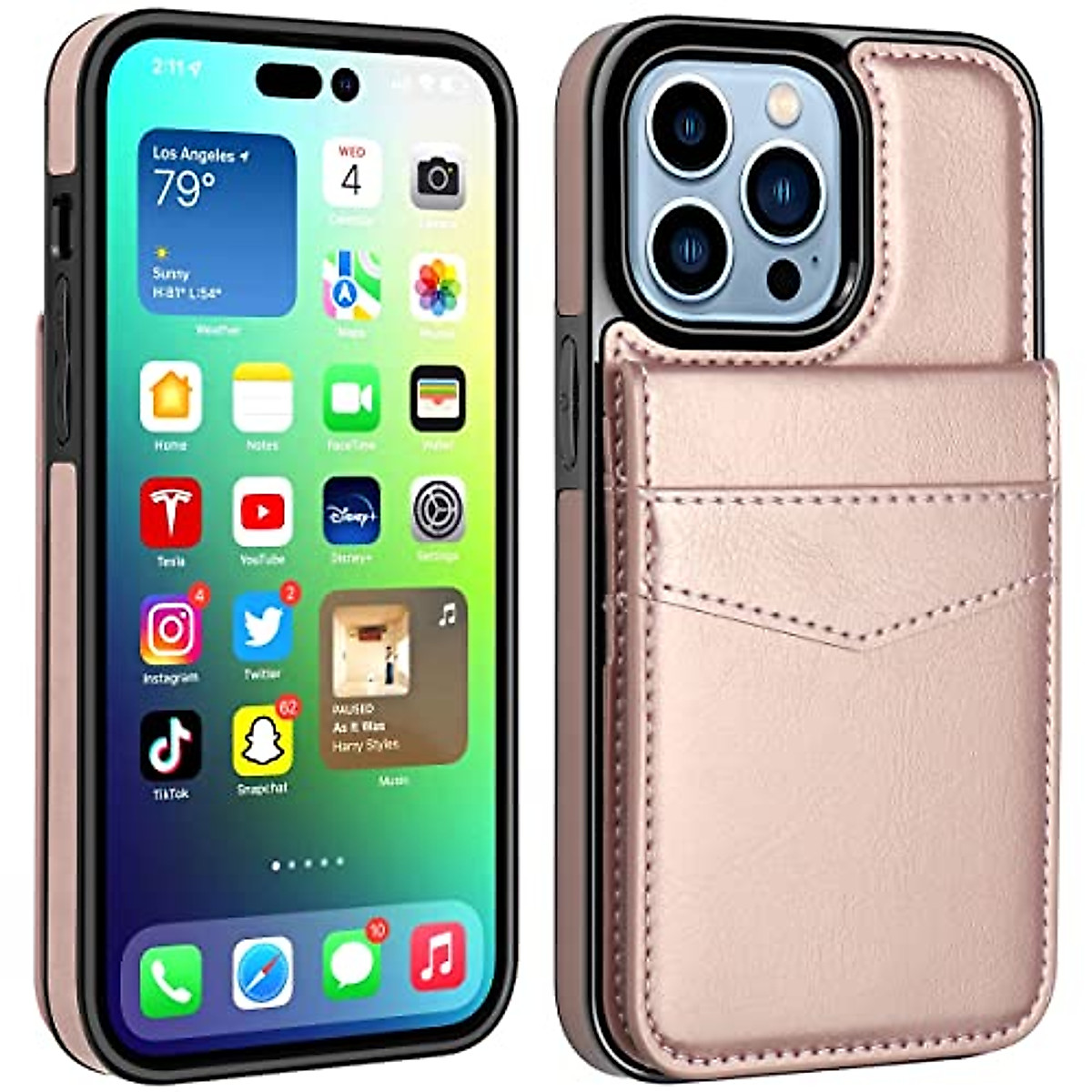 LakiBeibi Phone Case for iPhone 14 Pro Dual Layer Lightweight Premium Leather Case for iPhone 14 Pro Wallet Case with Card Holders Flip Case Protective Case for iPhone 14 Pro 6.1 Inches,Rose Gold