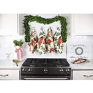 Ritz Dual Print Kitchen Towels, Watercolor Christmas Set, Great Christmas Gift, 100% Cotton, Highly Absorbent, Machine Washable, 4 Pack