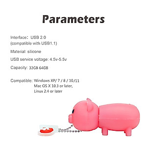 64GB USB Flash Drive Cute Pink Piggy Model Memory Stick, BorlterClamp Lovely Thumb Drive Pen Drive Gifts for Friends and Children