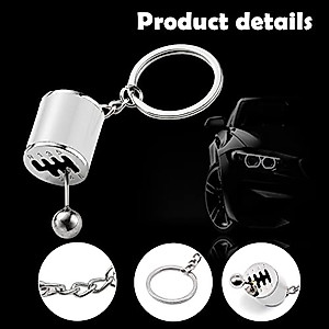 cueclue 1 Pack Car Shifter Keyring, Polished Metal Key Chain Model, 6 Speed Gear Key Clip, Universal Mini Keychain (Silver)