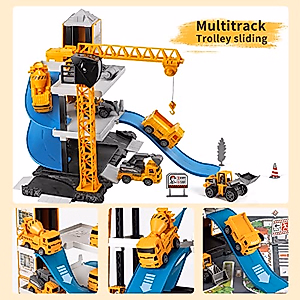 TEMI Construction Vehicles Toy for Boys, 60PCS Kids Engineering Trucks Vehicle w/Tractor, Crane, Dump, Excavator and Map, Birthday Gift Toys for 3 4 5 6 7 Year Old Boys Children Toddlers