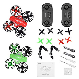 2 Pack Mini Drone for Kids and Beginners, Remote Control Helicopter Quadcopter with 6 Modular Batteries, Auto Hovering, 3 Speed Modes, Headless Mode, Indoor RC Pocket Plane Gift for Boys and Girls, Green and Red