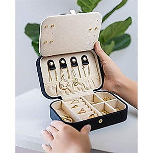 Plush Velvet Travel Jewelry Box Organizer | Travel Jewelry Organizer, Travel Jewelry Case | Small Jewelry Box for Women, Jewelry Travel Case | Earring Organizer Box with Mirror - Ebony