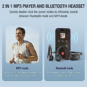 2023 Upgraded Bone Conduction Headphones, Open-Ear Wireless Bluetooth Sports Headphones with 8G Memory MP3 Player, 10H Playtime & IPX4 Waterproof Earphones for Workout, Running, Biking, Driving, Gym