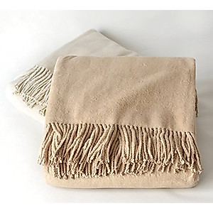 Luxury Pure 100% Mulberry Silk Throw, Genuine Natural 100% Silk Oversized Super Soft Plush Blanket in Ivory or Beige (Almond)