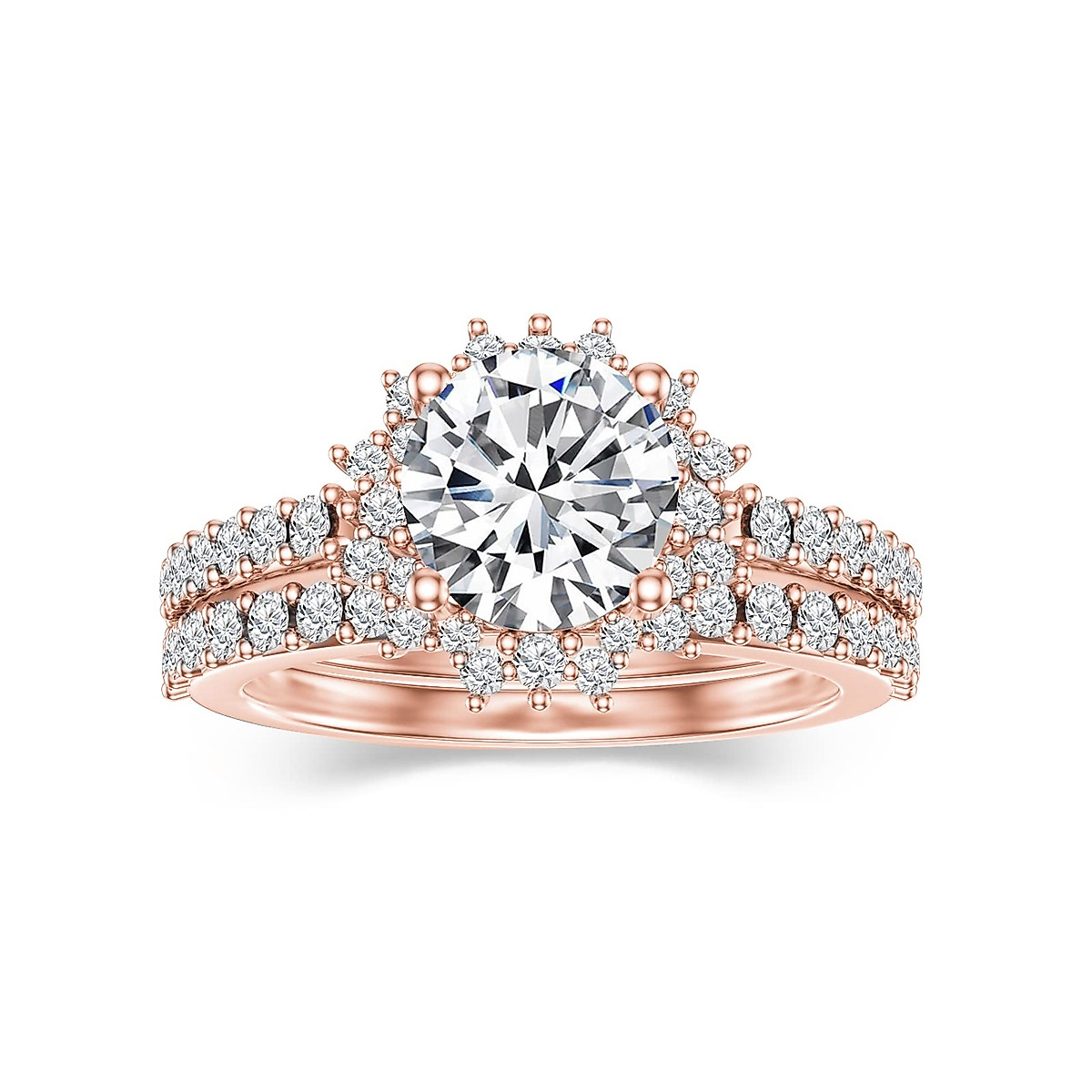 1-1/2 ct. tw. Round-Cut Moissanite Bridal Sets Wedding Engagement Ring for Women in 925 Sterling Silver/10K/14K/18K Gold, Free Engraving Name (Rose, Customize)