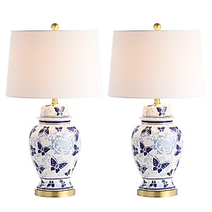 SAFAVIEH Lighting Collection Hana Butterfly Blue/ White 28-inch Bedroom Living Room Home Office Desk Nightstand Table Lamp Set of 2 (LED Bulbs Included)