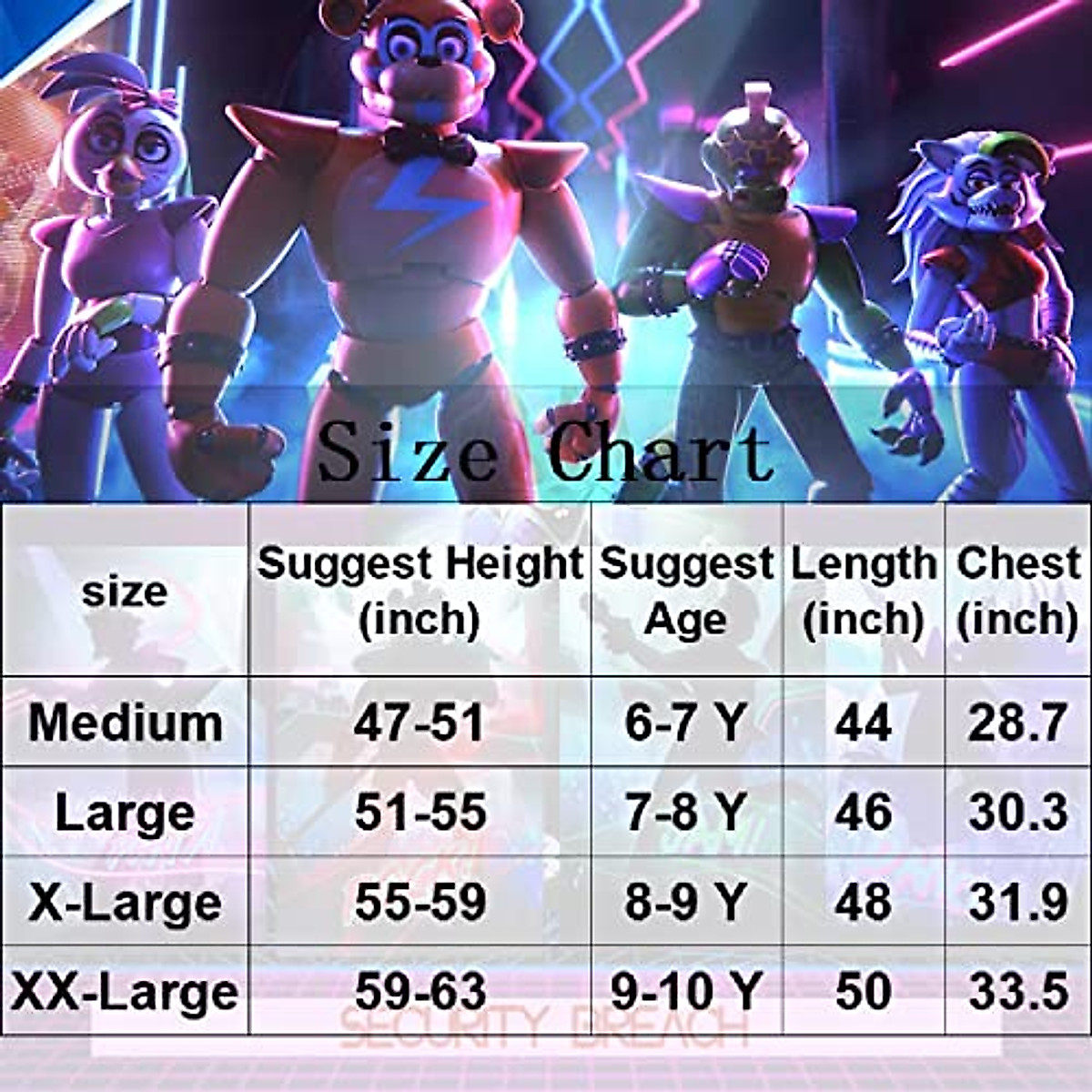 Kids Bear Costume Halloween Security Music Game Bear Costume 5 Night Character Bear Cosplay Outfit Scary Music Five Night's Game Fancy Jumpsuits Funny Dress Party Role Play Costume with Mask Gloves