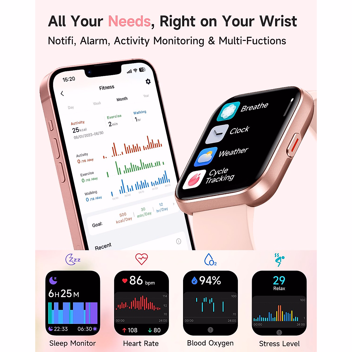 Smart Watch for Men Women(Call Receive/Dial), Alexa Built-in, 1.8" Touch Screen Fitness Tracker with Heart Rate Sleep Tracking, 100 Sports Modes, 5ATM Waterproof Smartwatch for Android iPhone, Pink