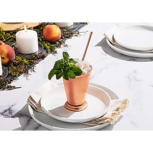 Sol Living Mint Julep Cups Gift Set of 4, 12 oz. Stainless Steel Silver Cups with 4 Drinking Straws Kentucky Derby Cups Premium Handcrafted Barware Set for Cocktails Mixed Drinks