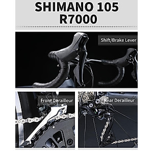 KOOTU Carbon Road Bike,700C Wheels Commuter Bicycle for Men and Women,Racing Bicycle with Shimano 105 R7000 22S Speeds Groupset Ultra-Light Bicycle