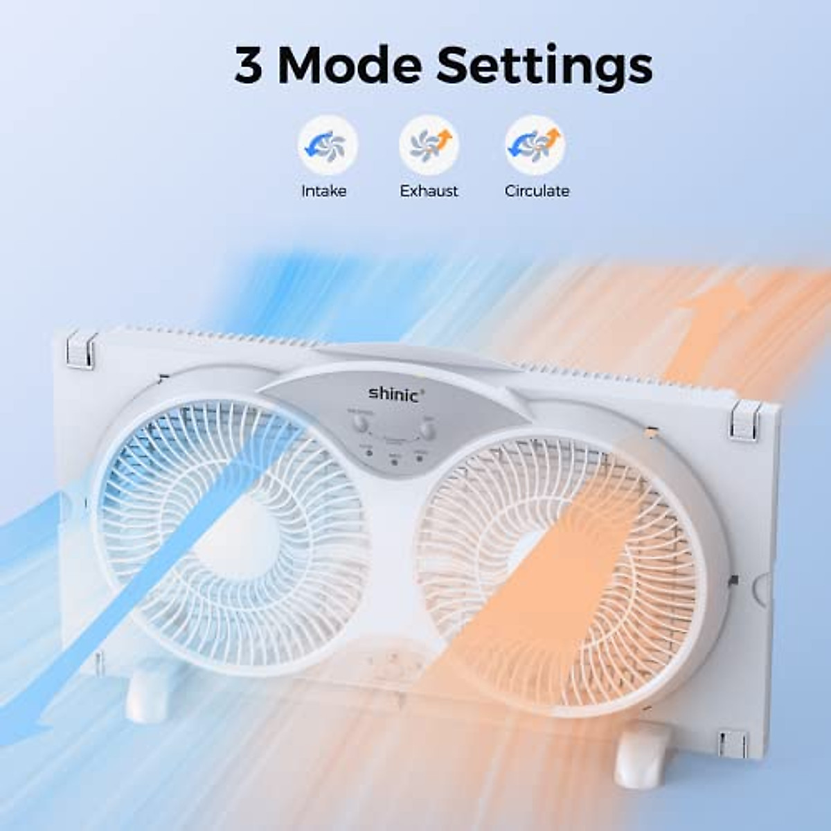 shinic 9" Blades Twin Window Fan with Reversible Airflow, Remote Control, 3 Speeds, 3 Functions, Bathroom Kitchen Exhaust Fan, Width Adjustable (From 23.5" to 37") ETL Certified Small Window Fan
