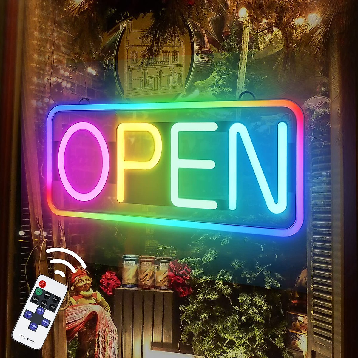Led Open Sign, 21×10 inch Neon Open Sign with Remote, Color Changing & Scrolling Modes, Adjustable Brightness and Speed RGB Open Signs for Business Bar Restaurant Hotel Storefront Window