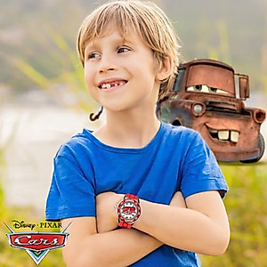 Disney Pixar Cars Kids' Time-Teaching Watch – Lightning McQueen Design with Red Silicone Strap, Easy-to-Read Dial, and Adjustable Fit for Wrists 5.5" to 8"