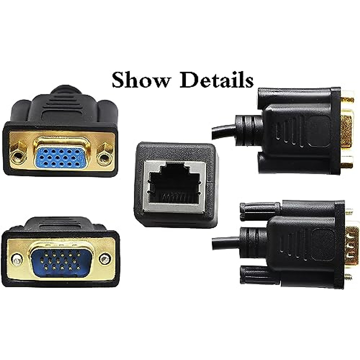 zdyCGTime RJ45 to VGA Cable, VGA 15-Pin Port Female&Male to RJ45 Female Cat5/6 Ethernet LAN Console for Multimedia Video（15CM/6Inch） 2Pack