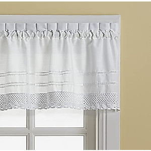 CHF & You White Crochet Cafe Kitchen Curtain Window Valance, Rod Pocket, 58W x 14L inch, 1 Valance