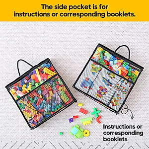 Remittur 10 PCS Clear Zippered Toy Storage Bags with handle, Kids Toy Storage Organizer with Mesh Pocket for Instructions, Playroom Toy Organizer Plastic Storage Bags for Blocks Set Puzzles,Small Toys