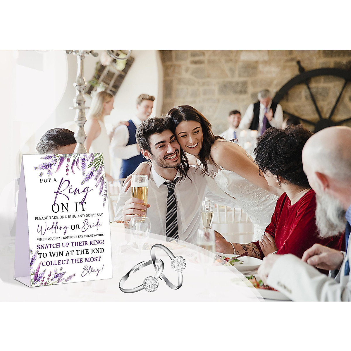 Lavender Purple Don't say Bride or Wedding Game, Put a Ring on It Bridal Shower Game with 50 Fake Rings, Bridal Shower Decorations, Wedding Shower or Bachelorette Party Supplies - 13