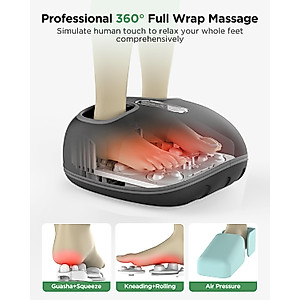 Neuksso Foot Massager with Heat, Shiatsu Deep Kneading Foot Massager Machine with Multiple Massage Modes & Adjustable Air Intensity for Home and Office Use, Fits Feet Up to Men Size 12 (Gray)