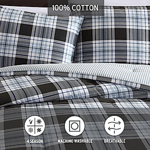 Eddie Bauer - Queen Comforter Set, Cotton Reversible Bedding with Matching Shams, Stylish Home Decor (Lewis Navy, Queen)