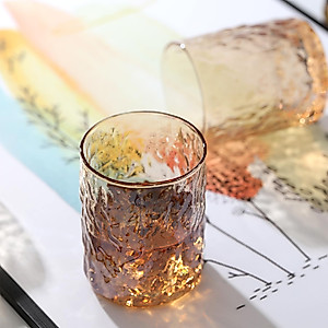 Whiskey Glasses Set 4, Amber Colored Rocks Glasses, 9 oz Old Fashioned Glass for Whisky, Scotch, Bourbon, Rum and Cocktail, Unique Gift for Wedding, Birthday and Anniversary, Lowball Drinking Glasses
