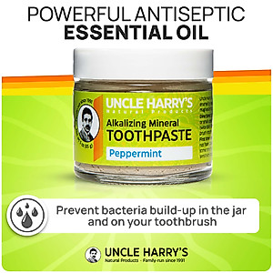 Uncle Harry's Peppermint Remineralizing Toothpaste | Natural Whitening Toothpaste Freshens Breath & Promotes Enamel | Vegan Fluoride Free Toothpaste