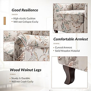 HULALA HOME Floral Accent Chair, Modern High Back Armchair with Wooden Legs, Comfy Wingback Chair Upholstered Accent Single Sofa Chair for Living Room & Bedroom, Jeacobean