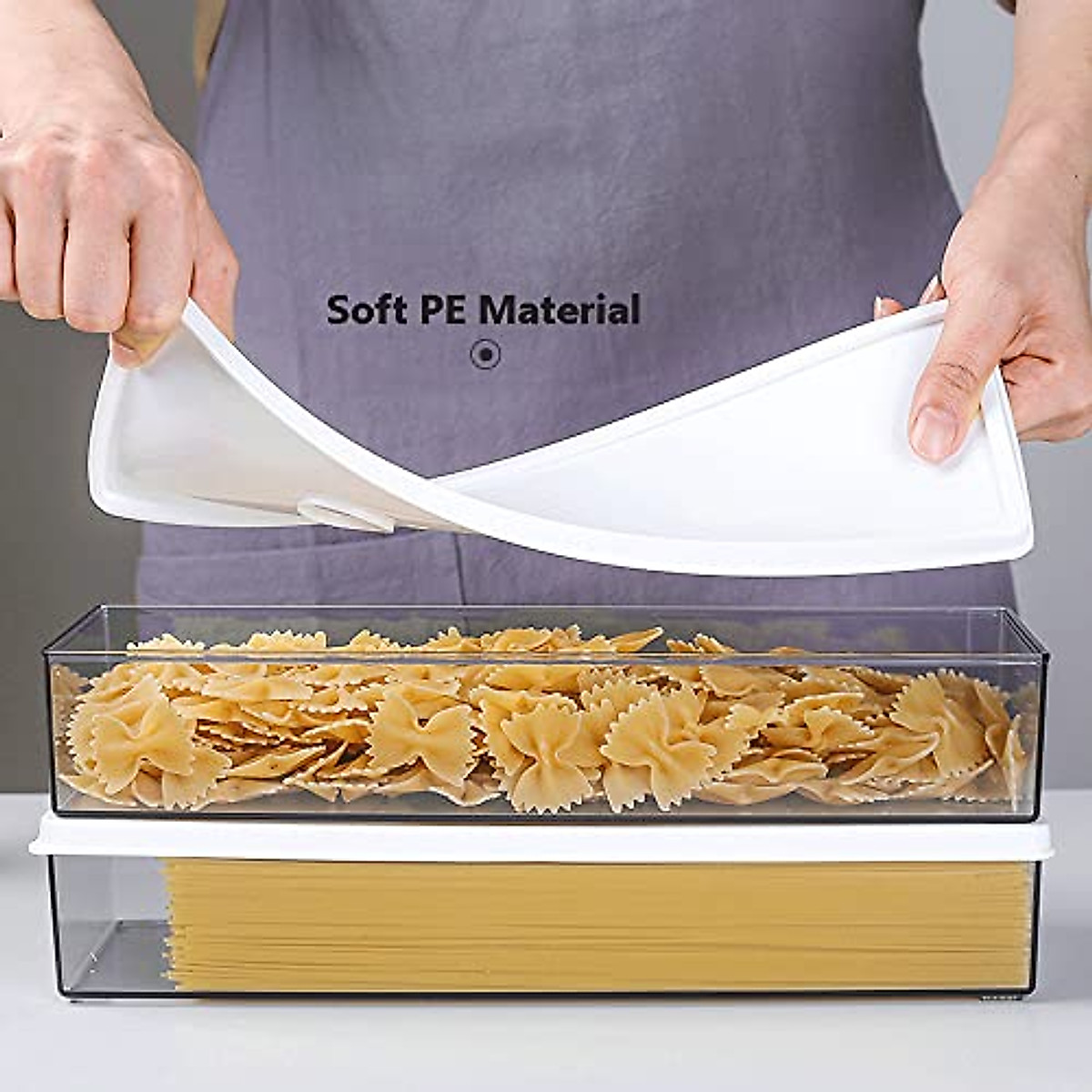 WINIAER Pasta Containers for Pantry 2Pcs, Spaghetti Storage Conainer with Lids, Noodle Organizer with Measuring Hole Storage for Pasta, Flour, Sugar and Noodles