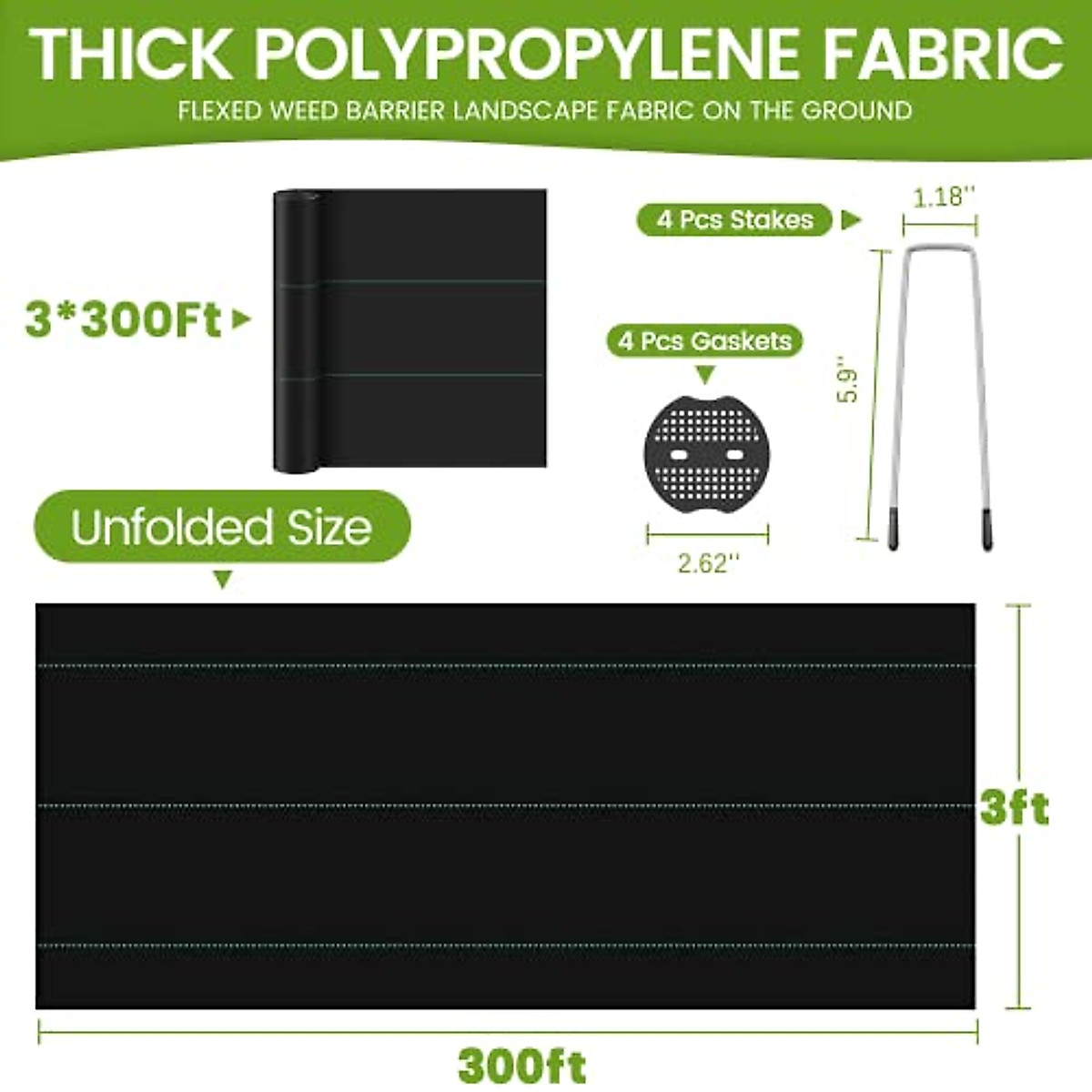 WEEDING 3ft x300ft Weed Barrier- 3.2oz Heavy Duty Woven Weed Barrier Landscape Fabric for Weeds Control, Pro Garden Ground Cover - Easy Setup& Convenient Design, Black