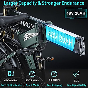 DAMSON Electric Bike for Adult 1000W 48V 30AH/20Ah Removable Battery Ebike 26"X4"Fat Tire up to 30MPH &120 Miles Long Range Off Road Beach Mountain Full Suspension Electric Bicycle