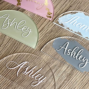 JINMURY 20 Pcs Half Circle Acrylic Place Cards for Weddings-Arch Acrylic Blanks Seating Cards DIY Handwritten Blank Clear Arch Acrylic Guest Name Cards Wedding Escort Cards for Wedding Table Decor
