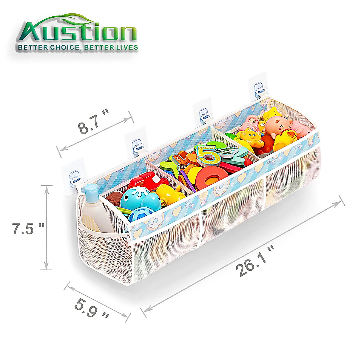 Austion Mesh Bath Toy Storage for Tub - Sorting Baby Toys Bath Tub Toy Holder - Extra Large Capacity Bath Toy Organizer with Large Openings, Quick-drying and breathable (Blue)