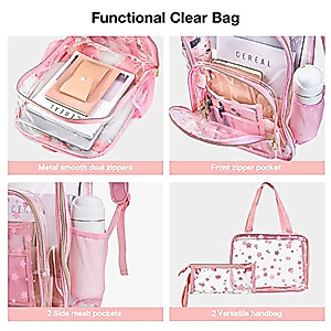 Feolaviy Clear Backpack Stadium Approved Backpack for Girls 3 Clear Stadium Backpack Set Heavy Duty Transparent Bookbag See Through PVC School Bag Transparent Backpack