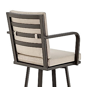 Don 30" Outdoor Patio Swivel Bar Stool in Brown Aluminum with Cushions