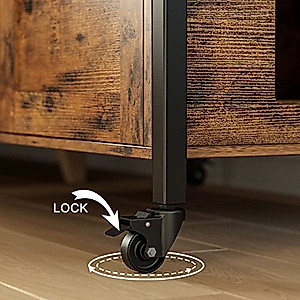 IRONCK Litter Box Enclosure with Storage and Wheels, Large Wood Hidden Cat Cabinet, Indoor Cat Washroom Furniture with Divider, Fit Most of Litter Box, Vintage Brown