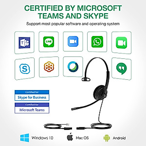 Yealink Phone Headsets for Office Phones YHS34 Lite QD to RJ9 Wired Headset Compatible with Poly Snom Grandstream Phones Desk Landline Headset with Microphone -Mono/72g/2.1m Cable